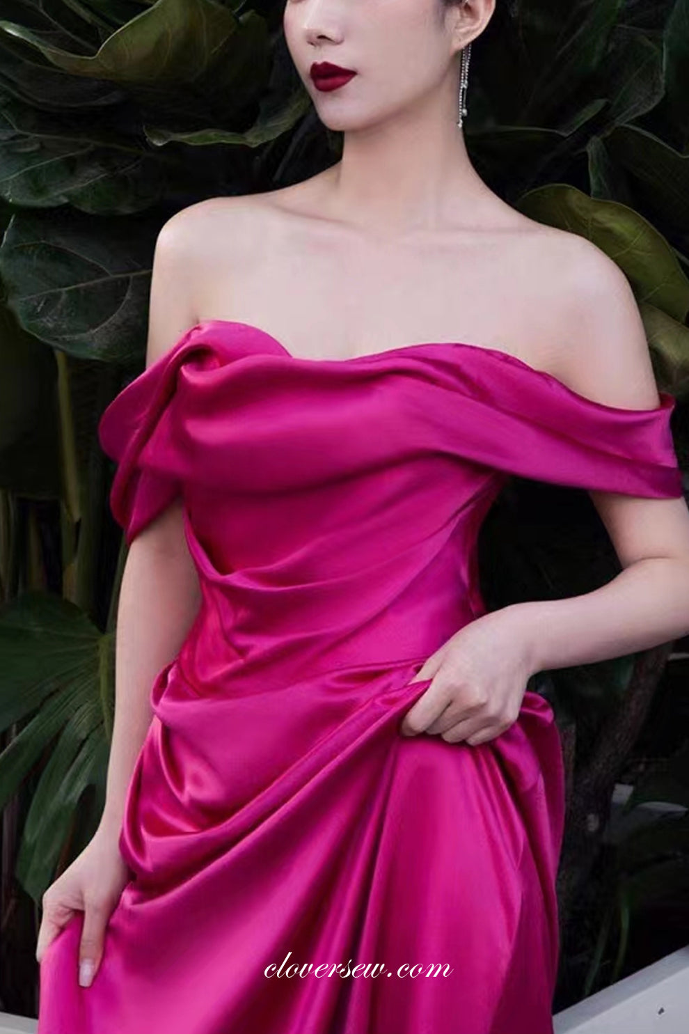 Rosy Pink Off The Shoulder Column Simple Fashion Prom Dresses, CP1048 ...
