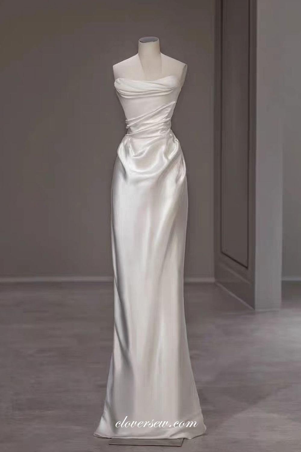 Silk Satin Detachable Straps Pleating Sheath Convertible Simple Weddin ...
