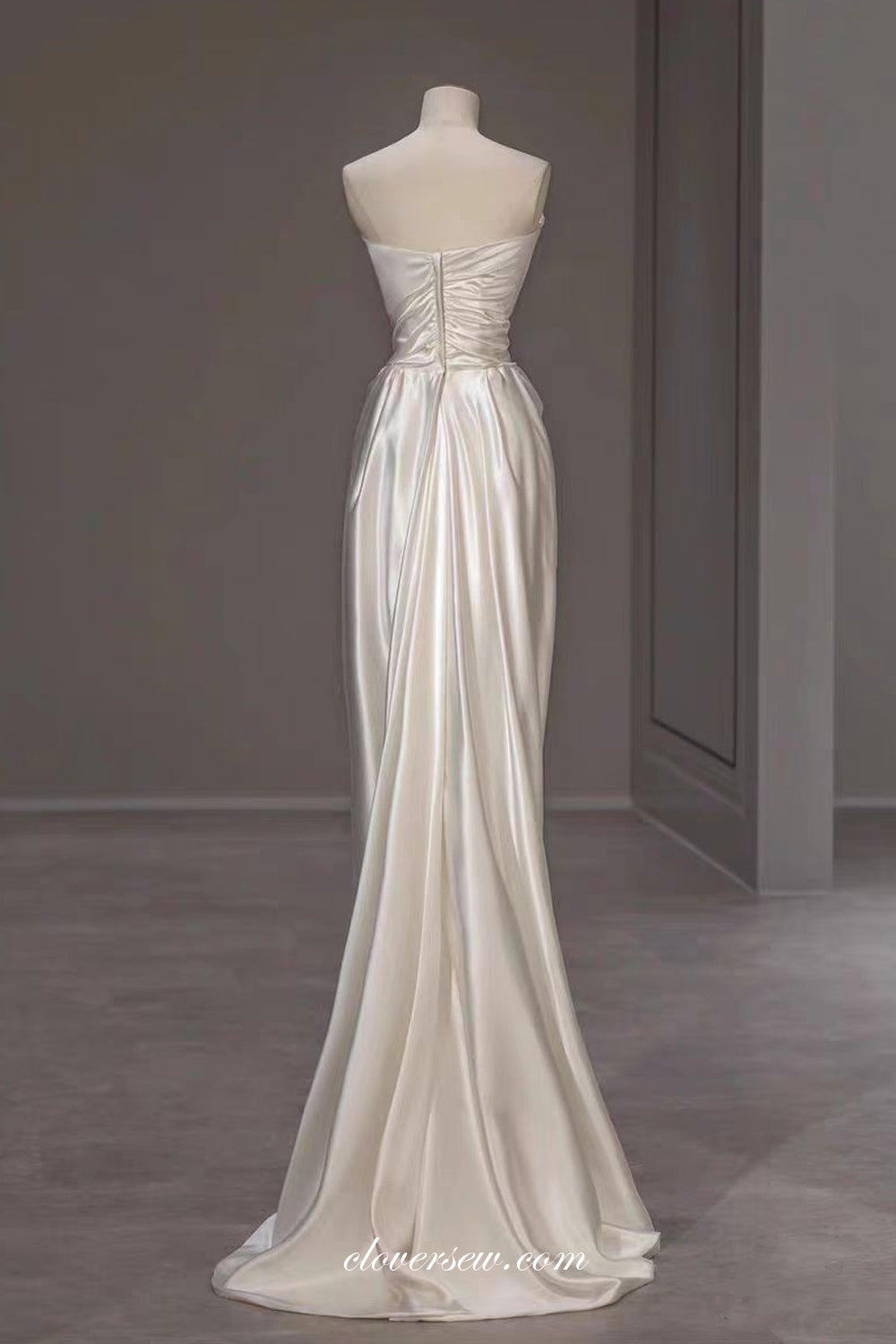 Silk Satin Detachable Straps Pleating Sheath Convertible Simple Weddin ...