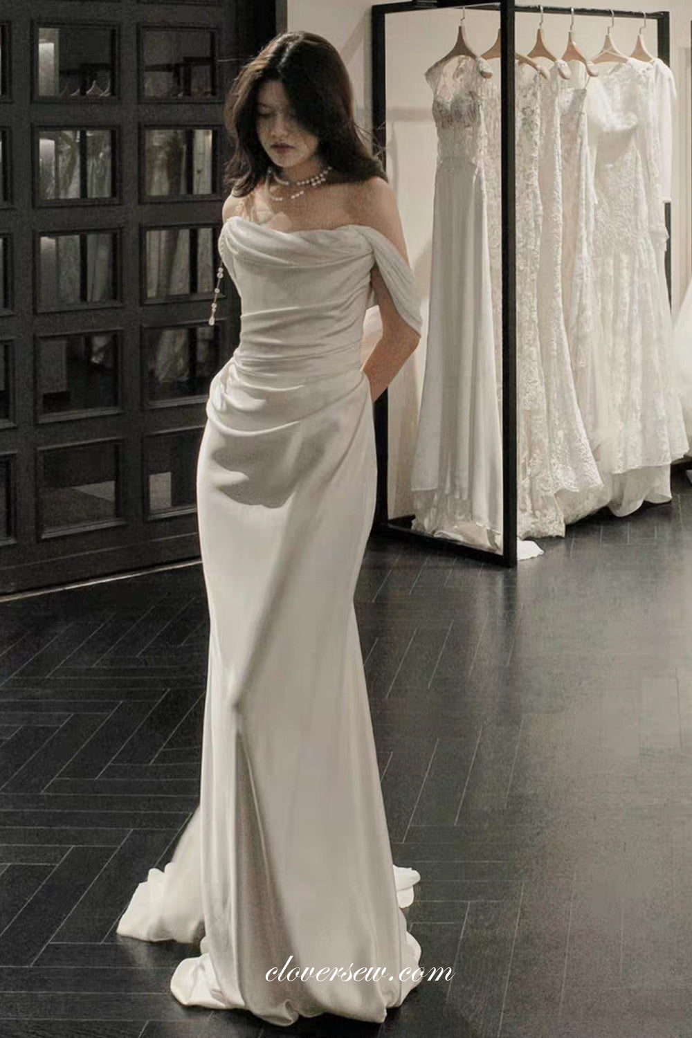 Silk Satin Detachable Straps Pleating Sheath Convertible Simple Weddin ...