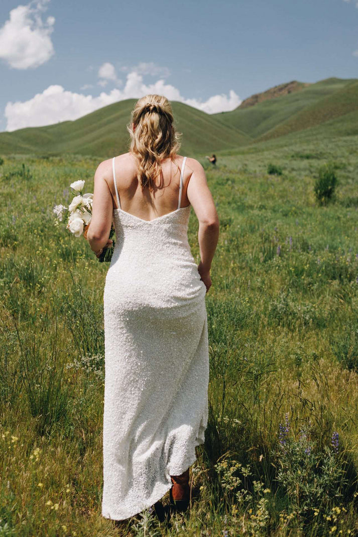 White Sequin V-neck Spaghetti Strap Mermaid Wedding Dresses, CW0415 ...